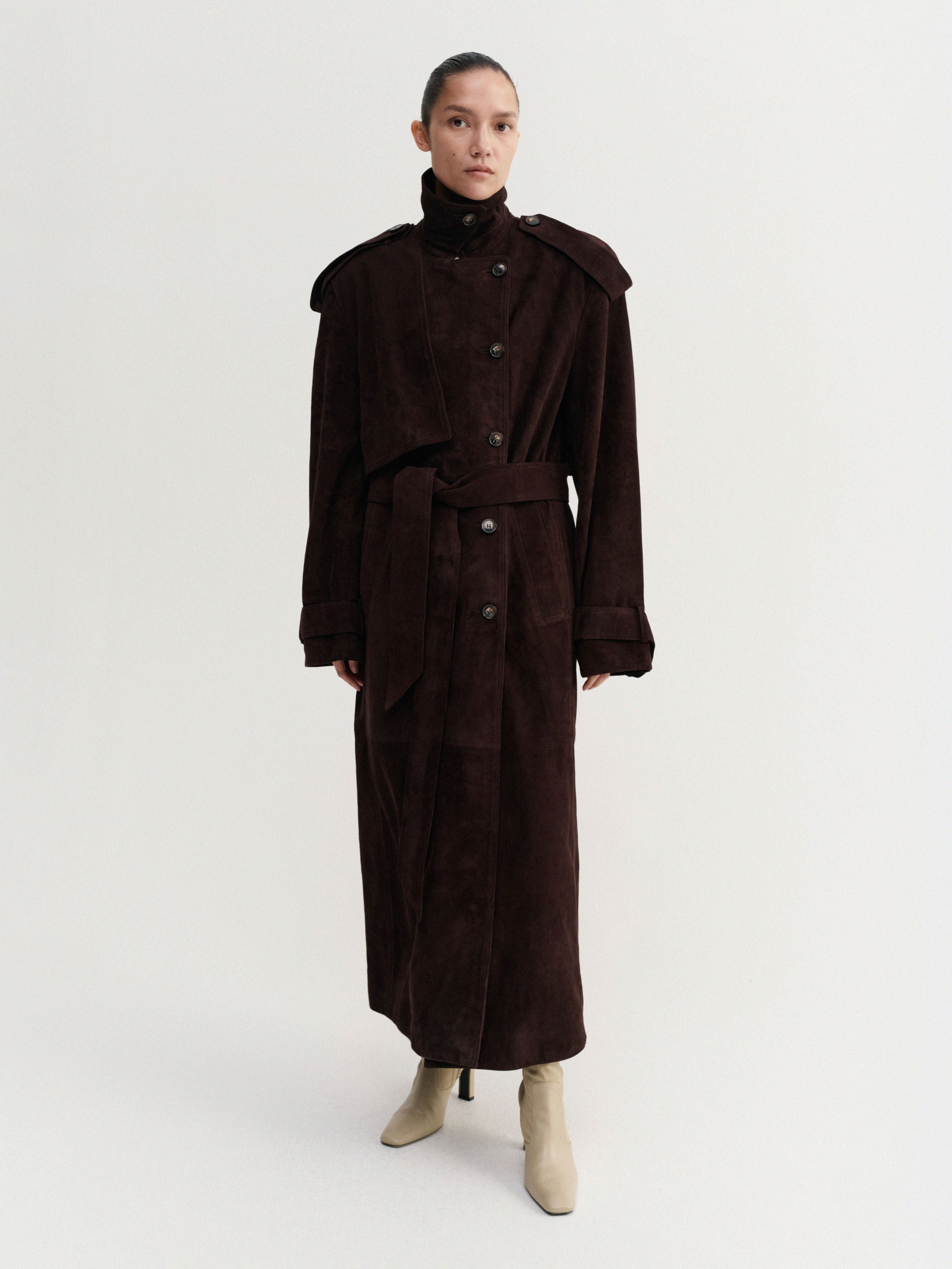 Sienna Suede Trench Coat, chocolate – ALMADA LABEL