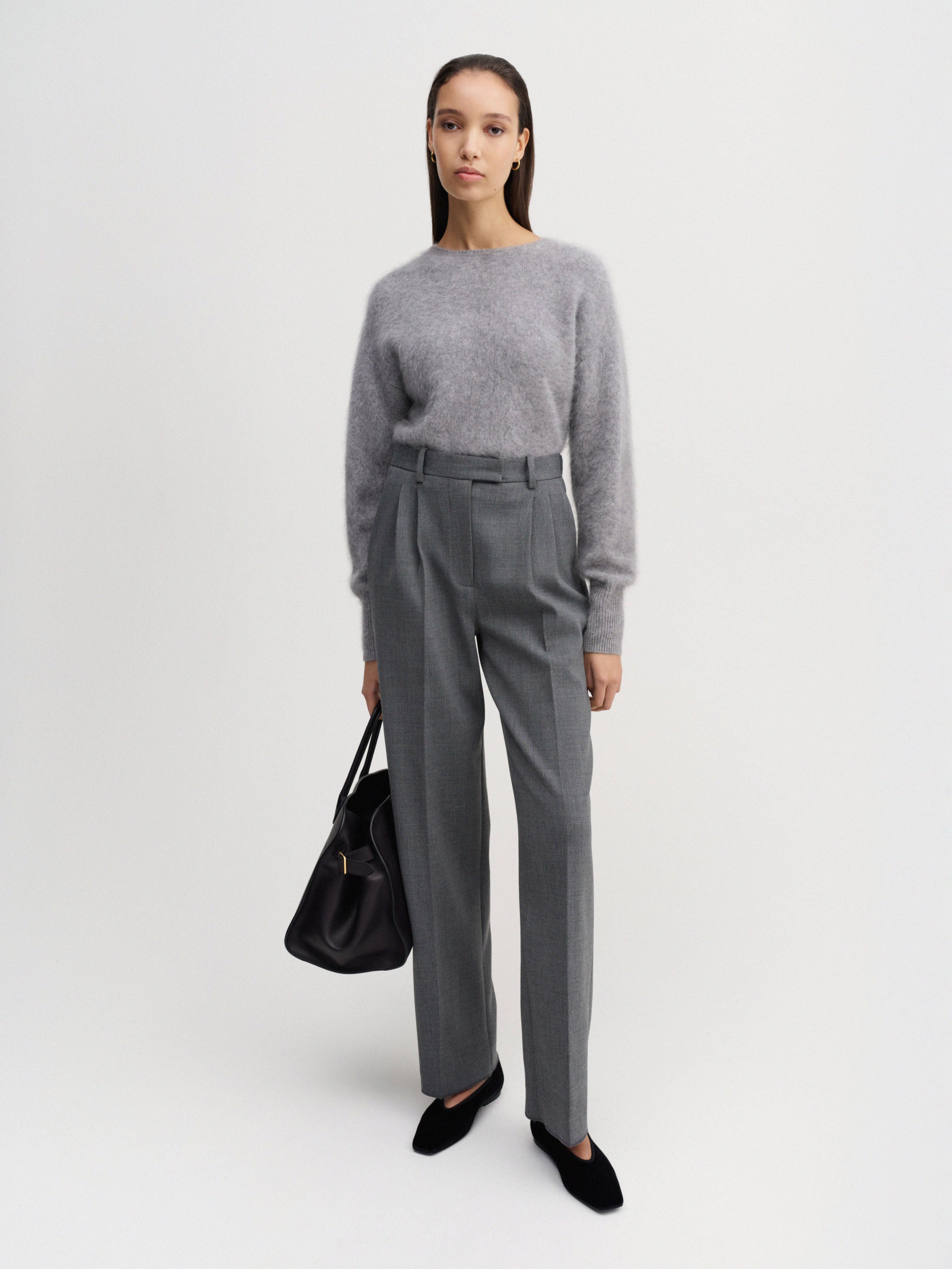 Zoe Brushed Crewneck Sweater, grey – ALMADA LABEL